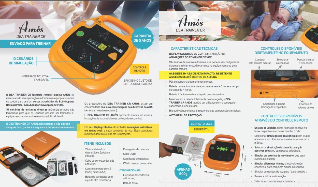DESFIBRILADOR EXTERNO AUTOMÁTICO TRAINER AMÓS CONTROLE REMOTO - CMOS DRAKE - Medbit